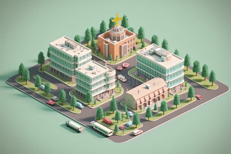 Hospital Isometric on Earth.3d Rendering Stock Illustration ...