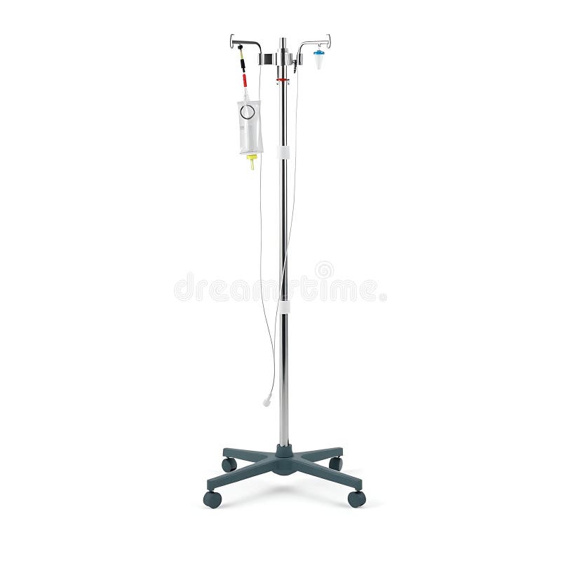 A Hospital IV Pole with Multiple Hooks and a Base on a White Background ...