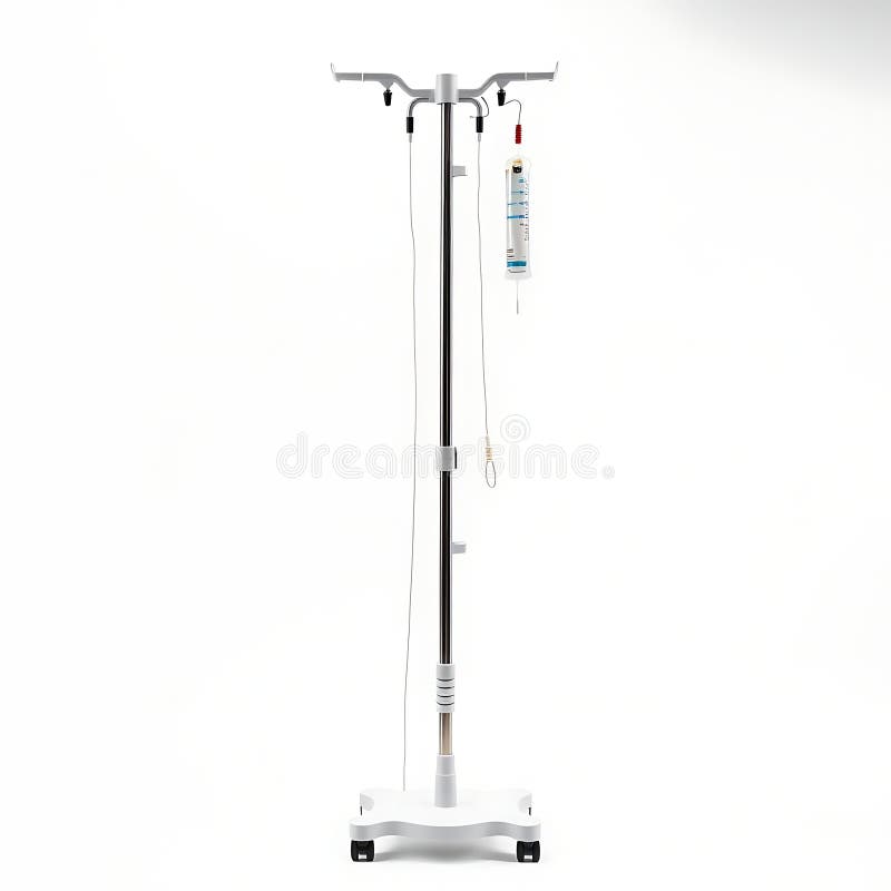 A Hospital IV Pole with Multiple Hooks and a Base on a White Background ...