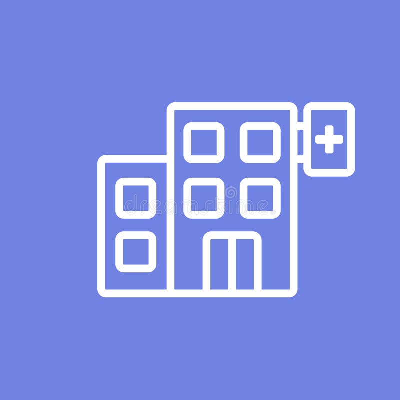 Hospital Building Line Icon with Cross Symbol for Medical or Health ...