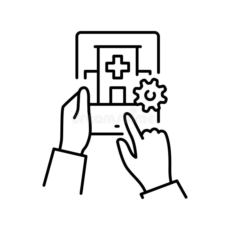 Hospital Management System Black Line Icon. Stock Vector - Illustration ...