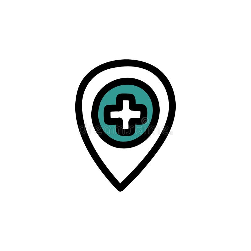 Hospital Map Pointer Doodle Icon, Vector Color Line Illustration Stock ...