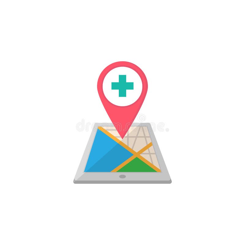 Hospital map pin flat icon stock vector. Illustration of vector - 131355035