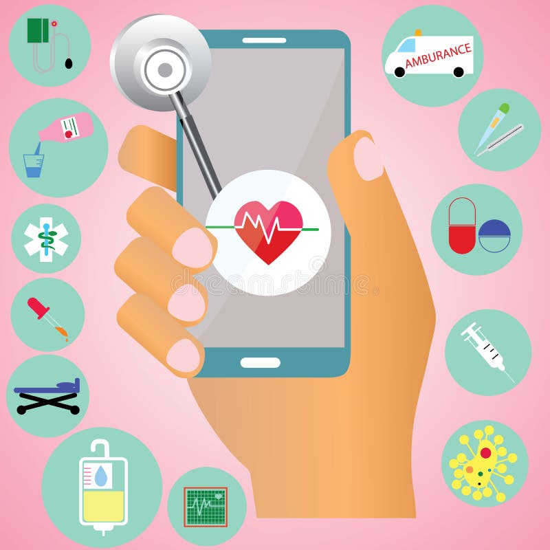 Hospital on mobile stock vector. Illustration of pulse - 46556601