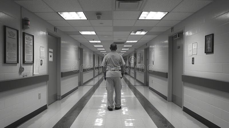 Hospital Orderly Walking Down Sterile Corridor on Duty Stock Image ...