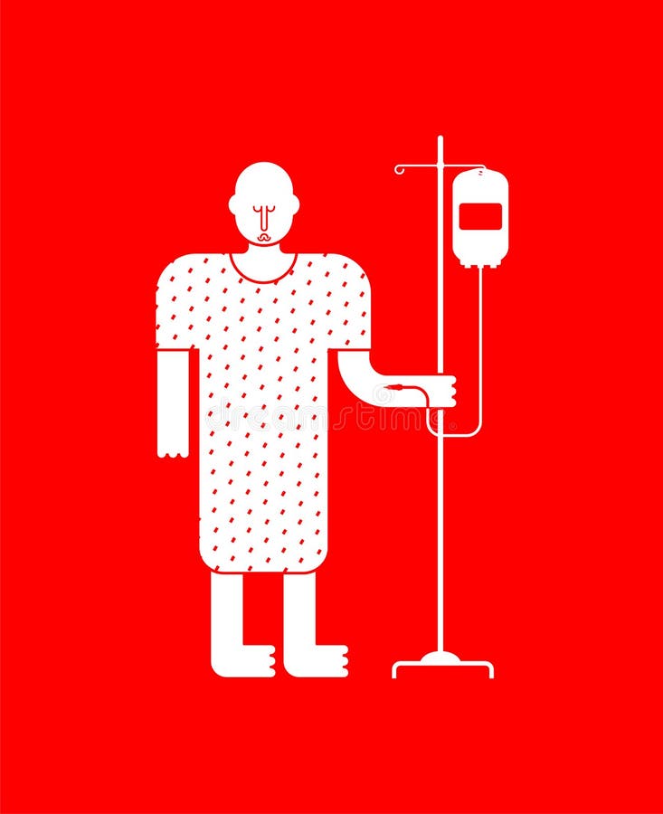 Hospital Patient with Dropper. Sick Man Vector Illustration. Stock ...