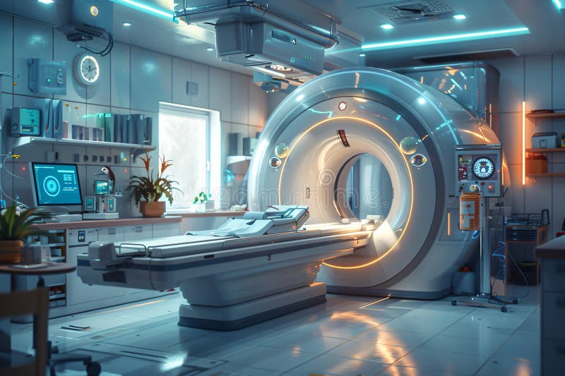 Hospital Radiology Room with 3d Rendering Mri Scanner Machine. Stock ...