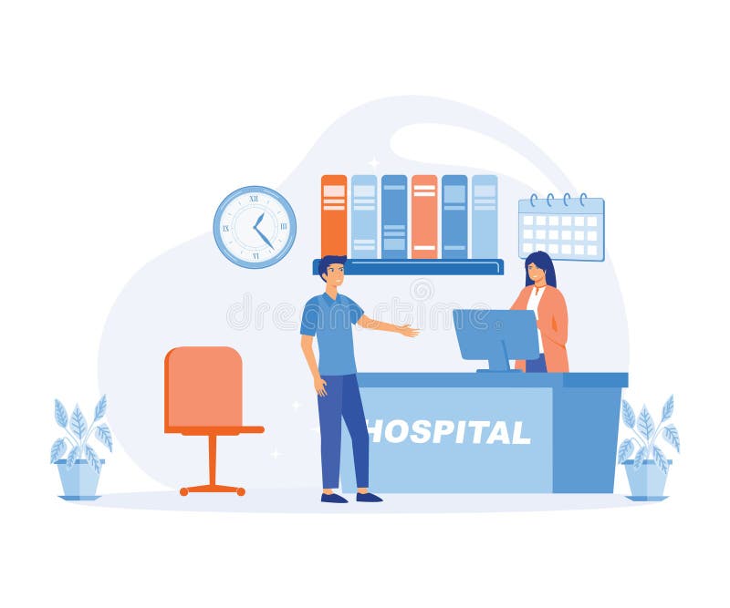 Hospital Reception Concept, Man Asks a Question To the Hospital ...