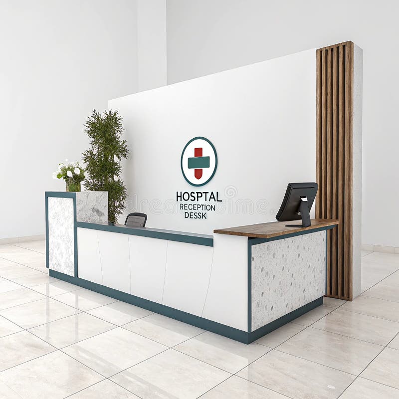 Hospital Reception Desk with Logo Stock Illustration - Illustration of ...