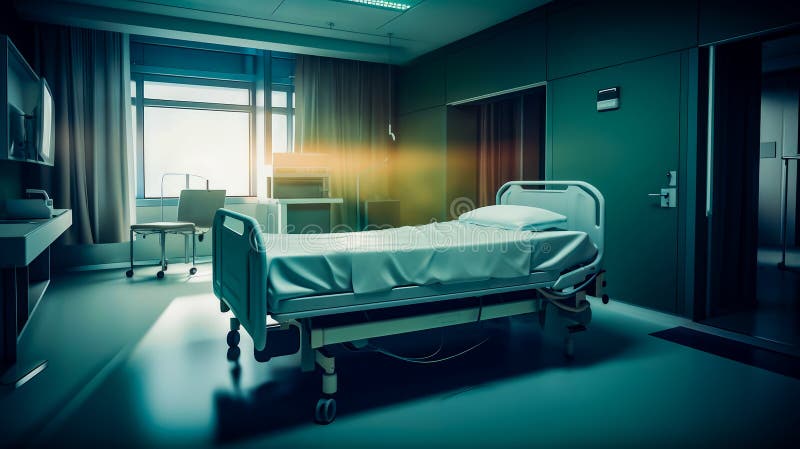 Hospital Room with Hospital Bed in the Foreground and Window in the ...