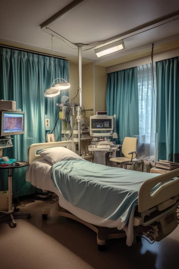 Hospital Room with Bed, Monitors, and Iv Stand Stock Illustration ...