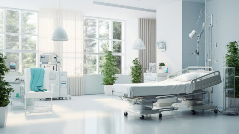 Hospital Room with Beds in White Tones. Generative AI Stock ...