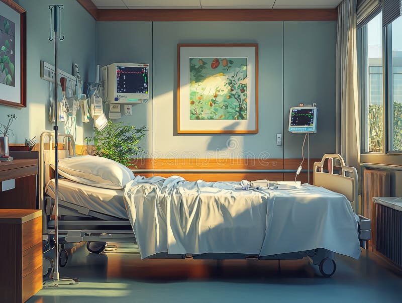 Hospital Room with Empty Bed View. Stock Illustration - Illustration of ...