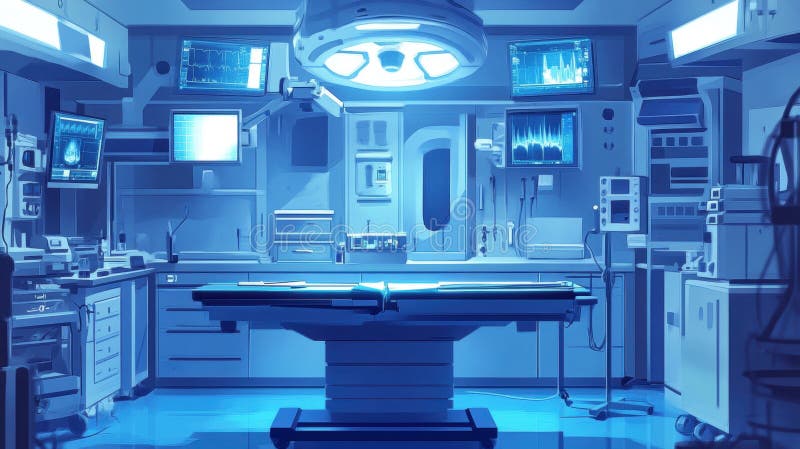 A Hospital Room with a Large Operating Light Stock Illustration ...