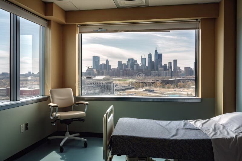Hospital Room, with View of the Cityscape and Skyline through the ...