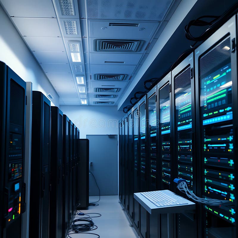 A Hospital it Server Room with Rows of Computers and Blinking Lights ...