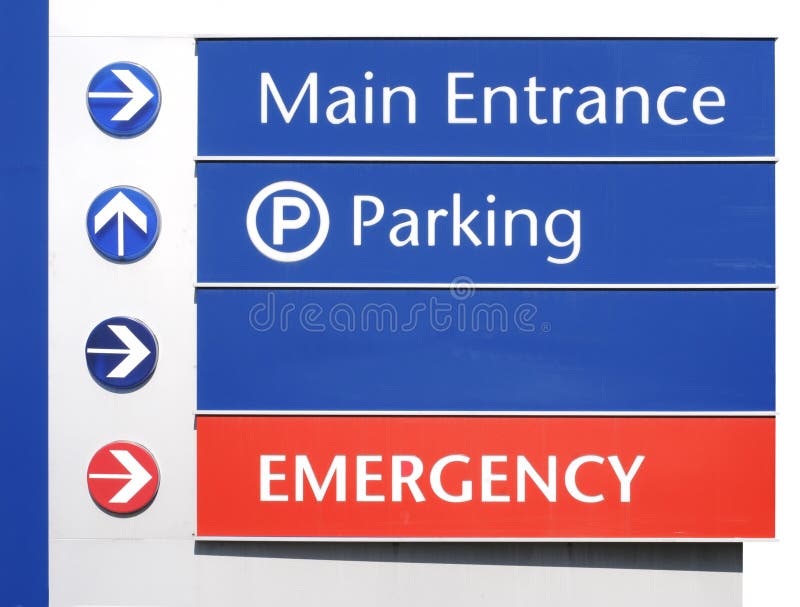 Hospital Signs - Main, Parking,Emergency Stock Image - Image of sign ...