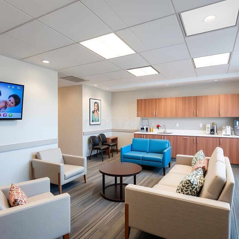 A Hospital Staff Lounge with Comfortable Seating, a Kitchenette, and a ...