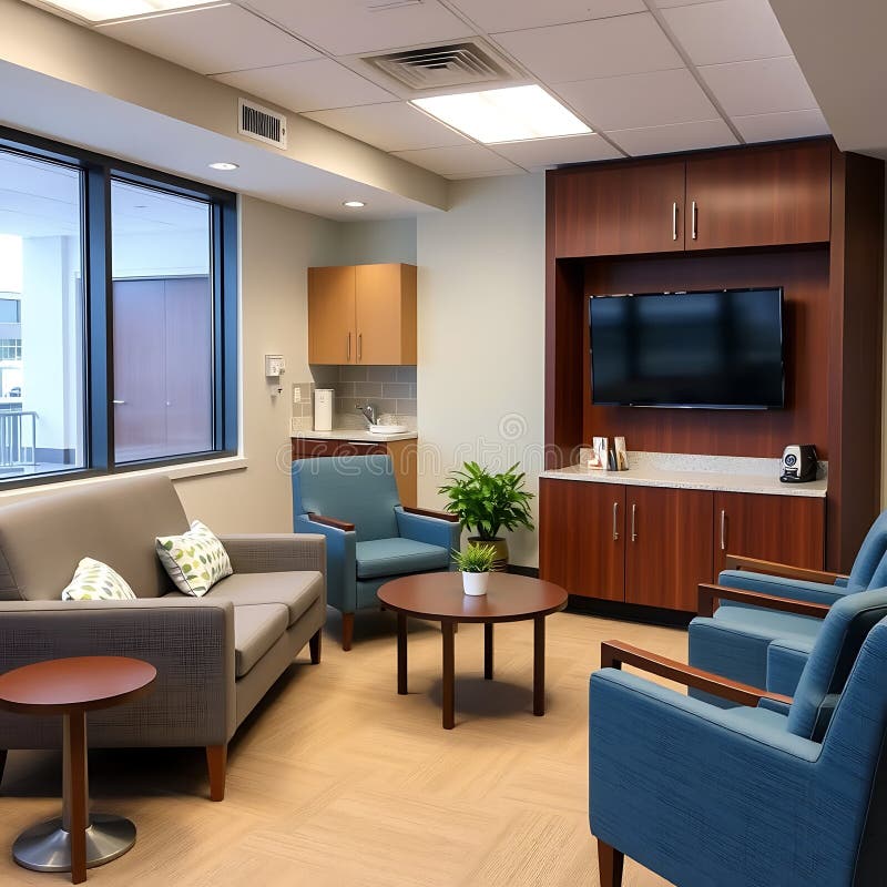 A Hospital Staff Lounge with Comfortable Seating, a Kitchenette, and a ...