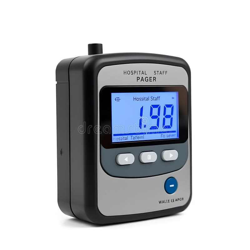 A Hospital Staff Pager Device with a Digital Display, Isolated on a ...