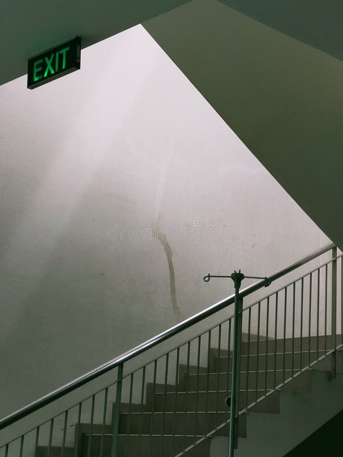 Hospital Stairs with Exit Sign Stock Image - Image of green, light ...