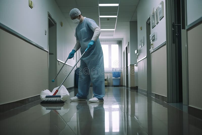 Hospital Worker Doing Cleaning in Room, Generative AI Stock ...