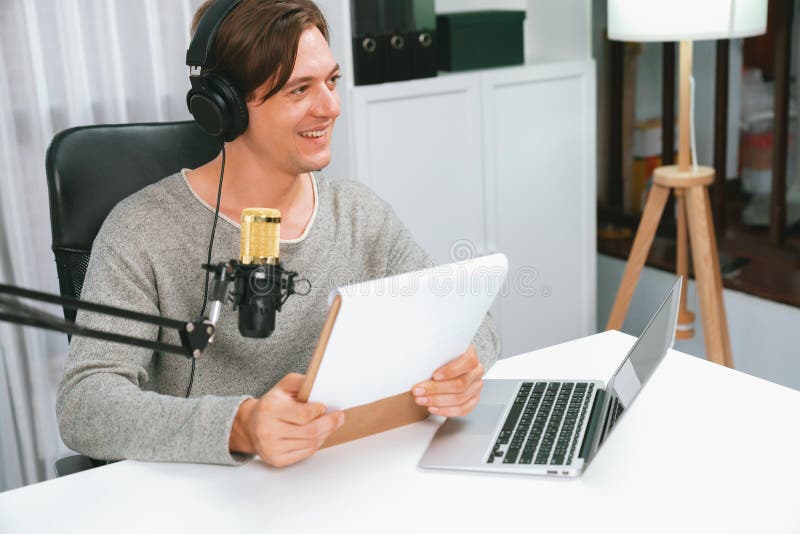 Host Channel in Broadcaster with Script Note Reading To Listeners ...