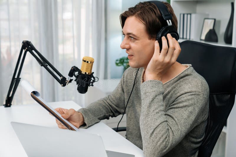 Host Channel in Broadcaster with Script Note Reading To Listeners ...