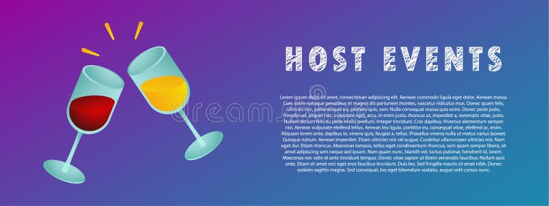 Host Events. Two Glasses of Wine. Vector Illustration. Flat. Gradient ...