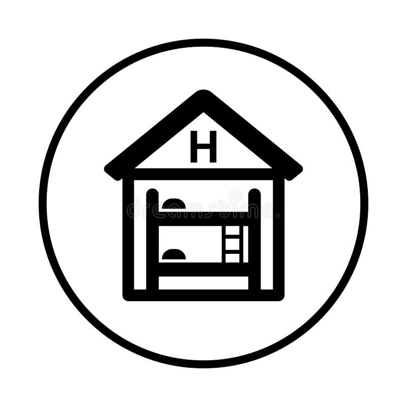 Hostel, Building, Bed Icon. Black Vector Graphics Stock Illustration ...