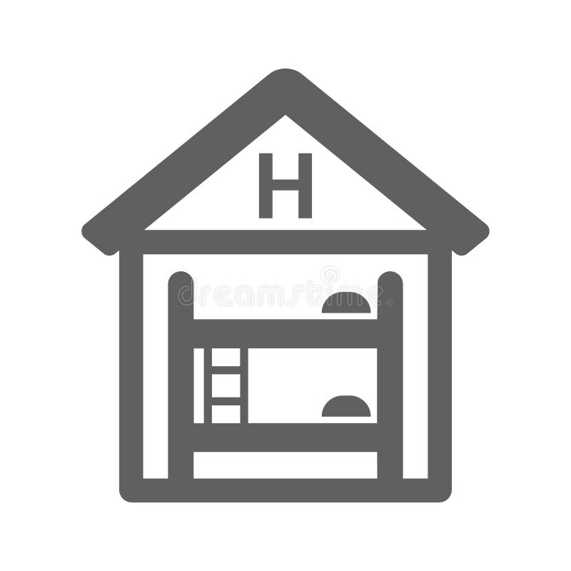 Hostel, Building, Bed Icon. Gray Vector Graphics Stock Illustration ...