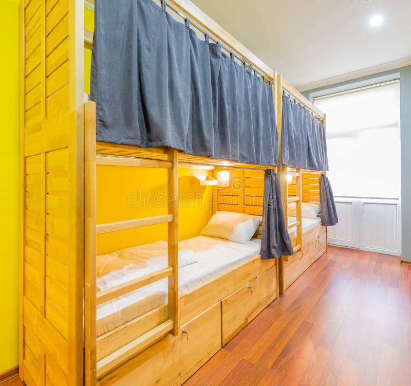 Hostel Dormitory Beds Arranged in Room Stock Image - Image of cozy ...