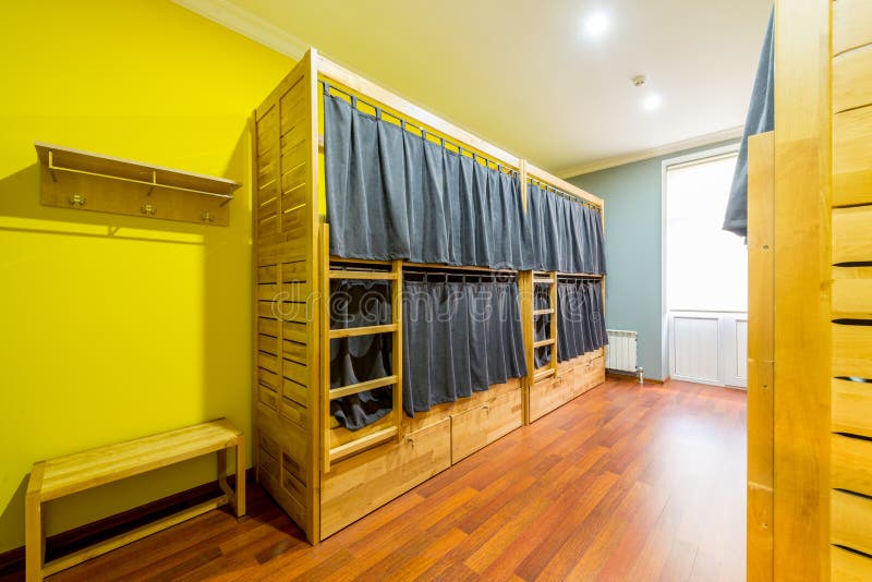 The Hostel Dormitory Beds Arranged in Room Stock Photo - Image of ...