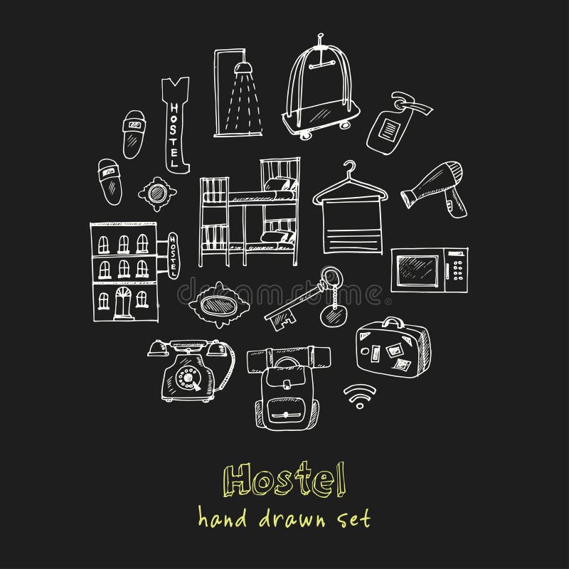 Hostel. Hand Drawn Doodle Set. Sketches. Vector Illustration for Design ...