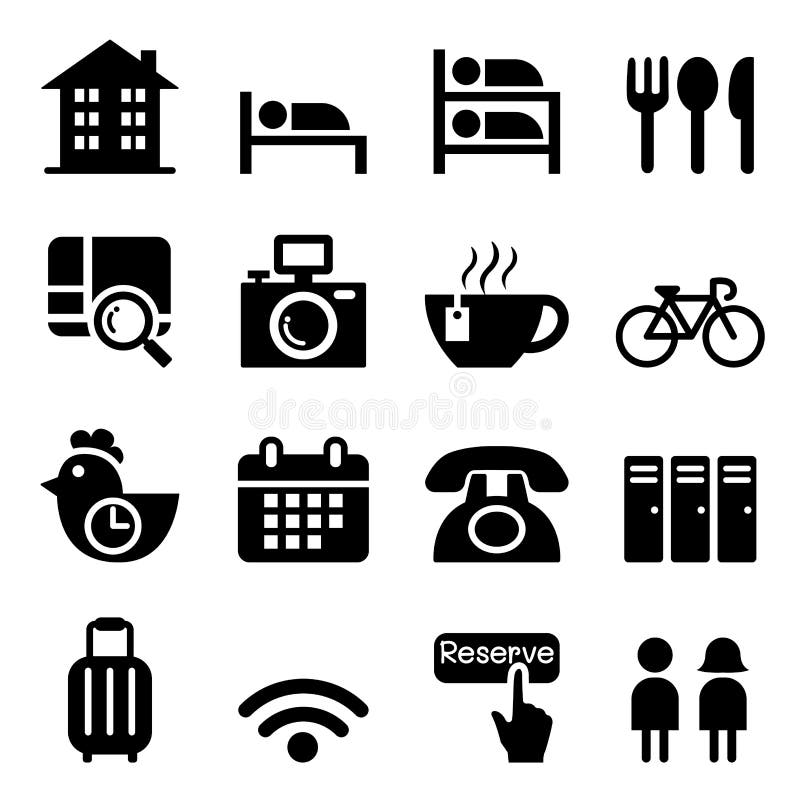 Hostel & Hotel Icon Set Stock Illustration - Illustration of icon, room ...
