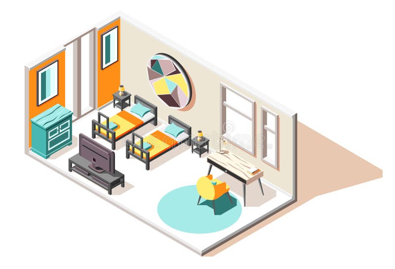 Hostel Isometric Composition Stock Vector - Illustration of dorm ...