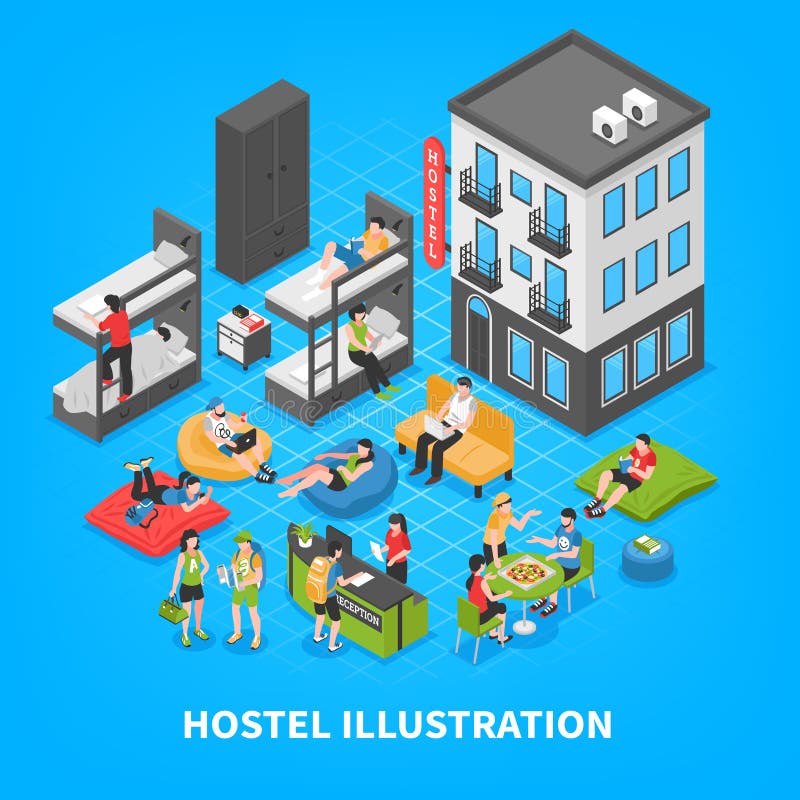 Hostel Reception Design Concept Stock Vector - Illustration of hotel ...