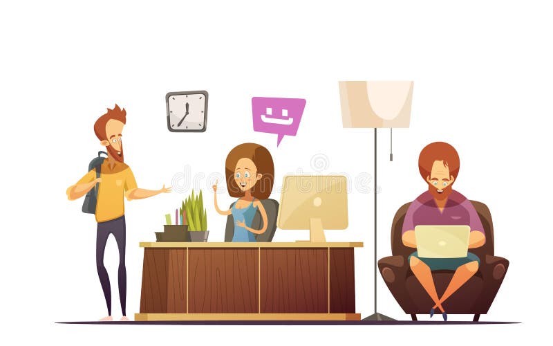 Hostel Reception Design Concept Stock Vector - Illustration of hotel ...
