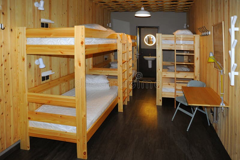 Hostel room interior stock photo. Image of indoor, interior - 84074768