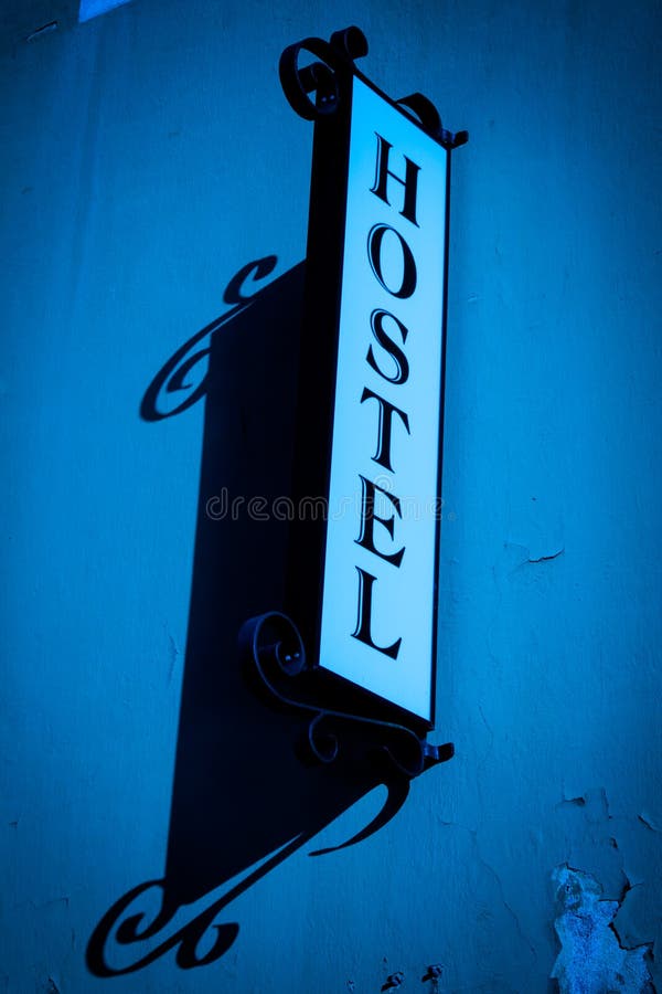 Hostel Signboard on the Old Vintage Door Stock Image - Image of ...