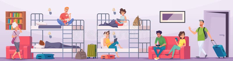 Hostel Space. Students or Tourists Spend Time in Hostel Room ...