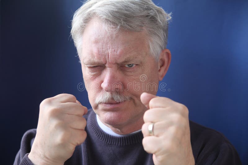 Hostile and Combative Senior Man Stock Photo - Image of pugilistic ...