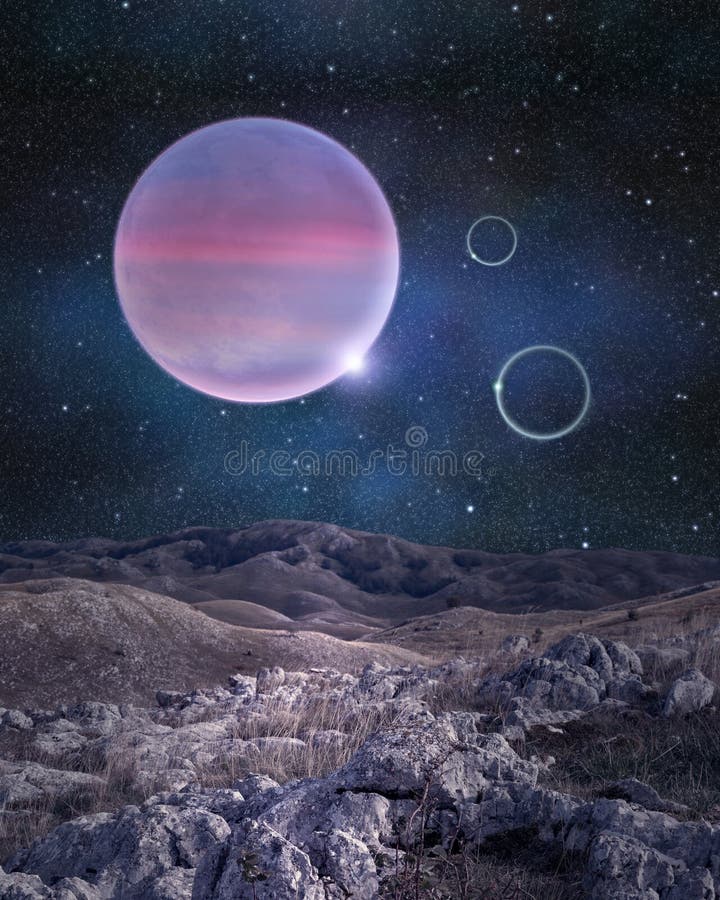 Hostile Unknown Planet with a View To the Others in Space Stock ...