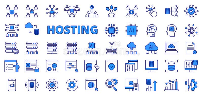Hosting Business, in Line Design, Blue. Hosting, Business, Server ...