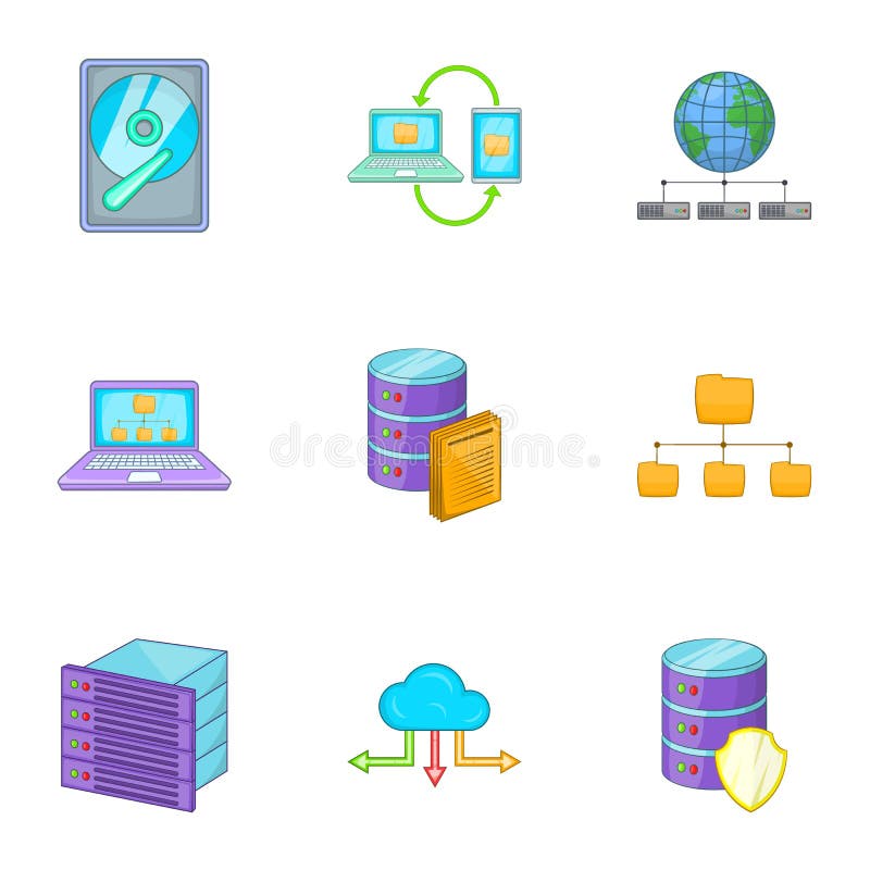 Hosting Computer Network Service Icons Set Stock Vector - Illustration ...