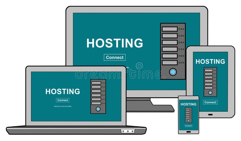 Hosting Concept on Different Devices Stock Illustration - Illustration ...