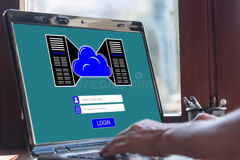 Hosting Concept on a Laptop Screen Stock Photo - Image of servers ...