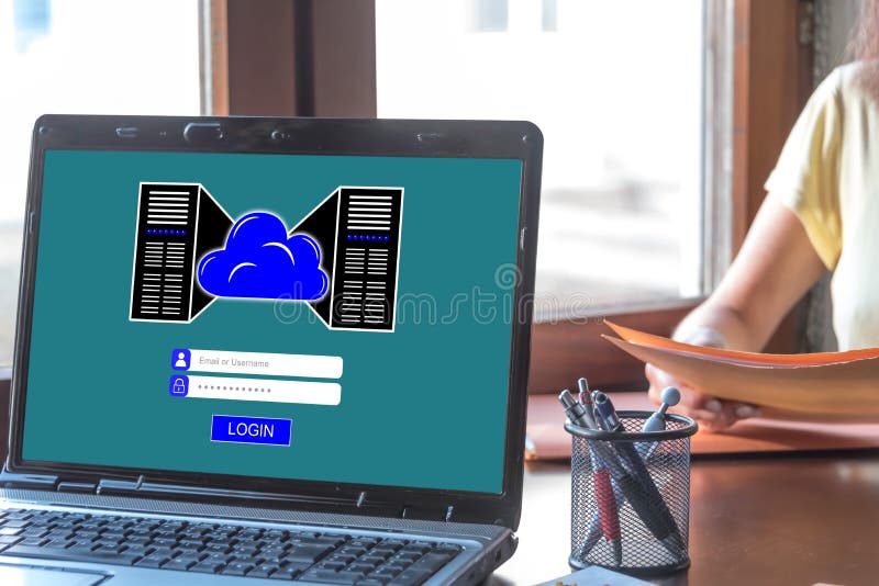 Hosting Concept on a Laptop Screen Stock Photo - Image of center ...