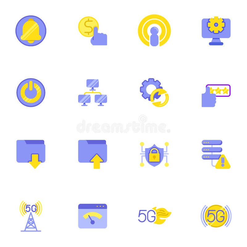 Hosting Elements Collection, Flat Icons Set Stock Vector - Illustration ...