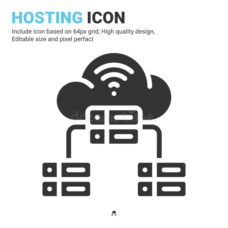 Hosting Icon Vector with Glyph Style Isolated on White Background ...